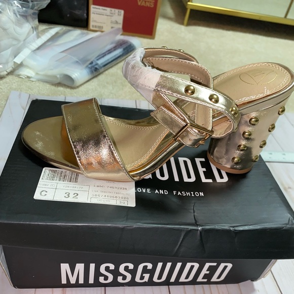 Missguided | Shoes | Missguided Gold Round Dome Studded Heel Open Toe ...